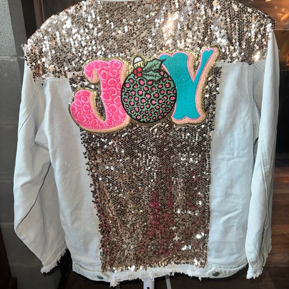 Jackets & Coats | Custom Sequin Jean Jacket With Embroidered Joy Patch ...